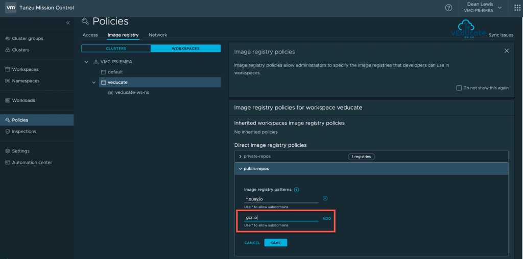 VMware Tanzu Mission Control - Workspaces and Policies - vEducate.co.uk