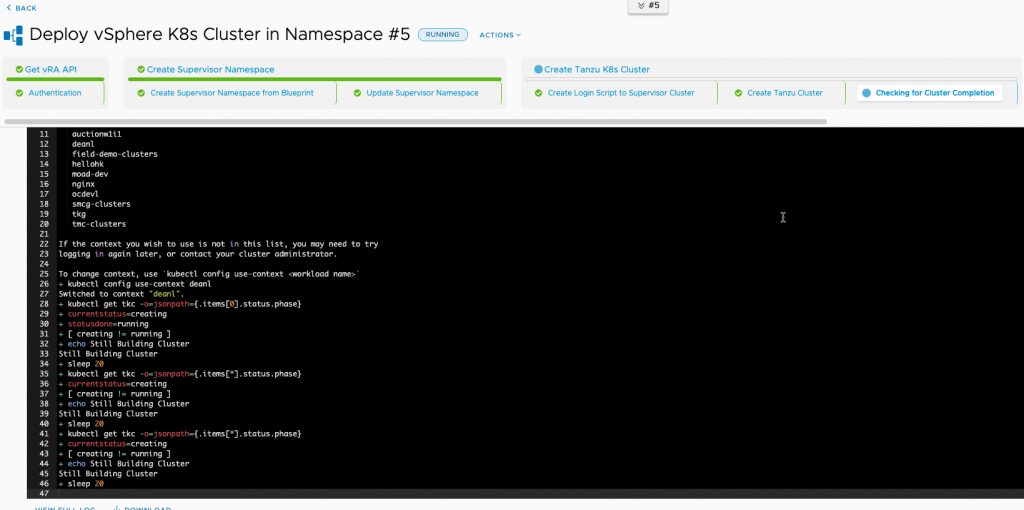 Using vRA to deploy vSphere with Tanzu namespaces & clusters